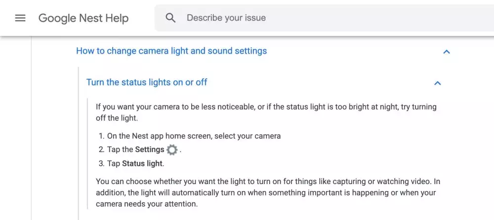 Gitangtang sa Google ang abilidad sa pag-disable sa kahayag sa status sa Nest camera 1108_2