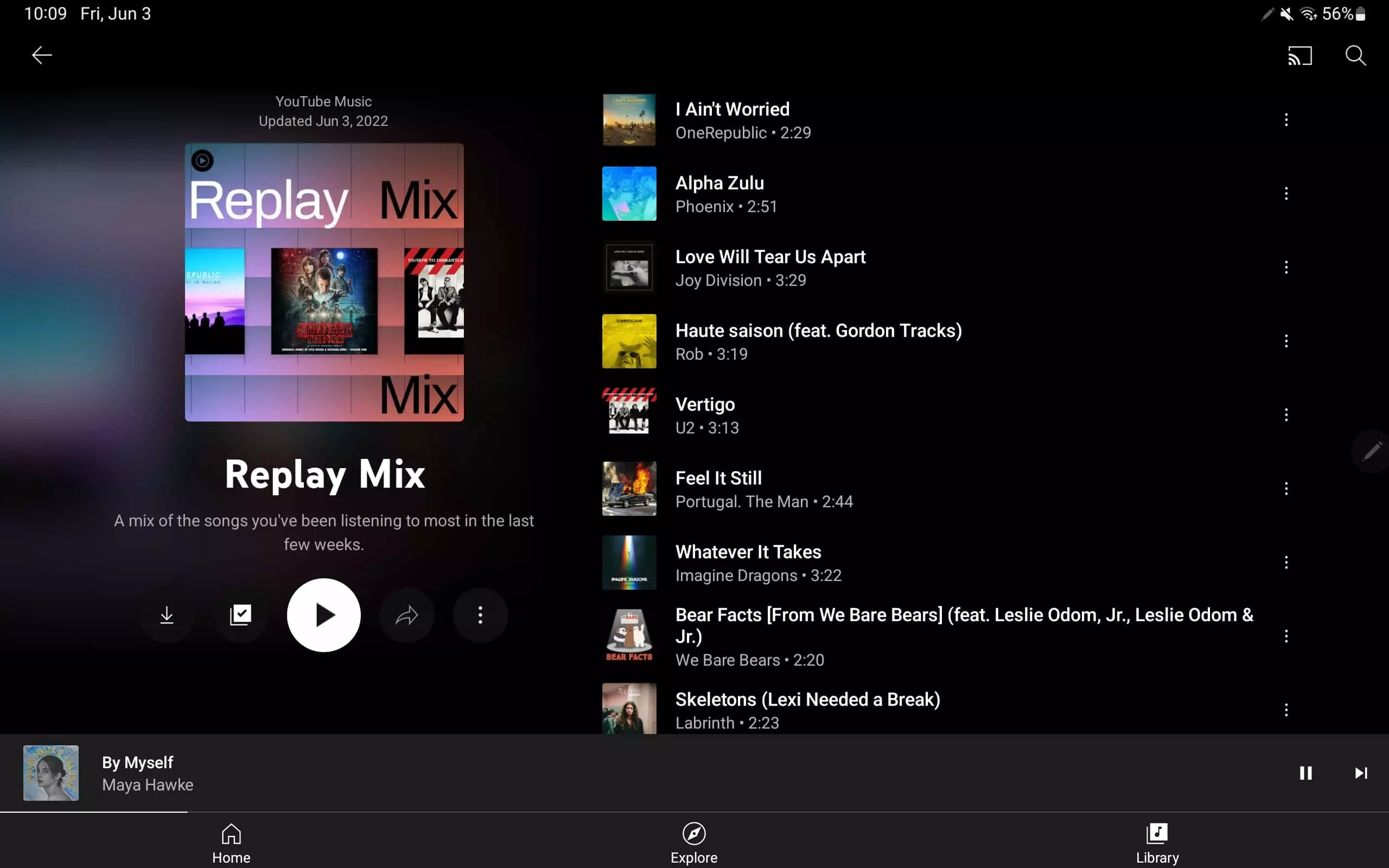 Playlist YouTube Music pro tablet