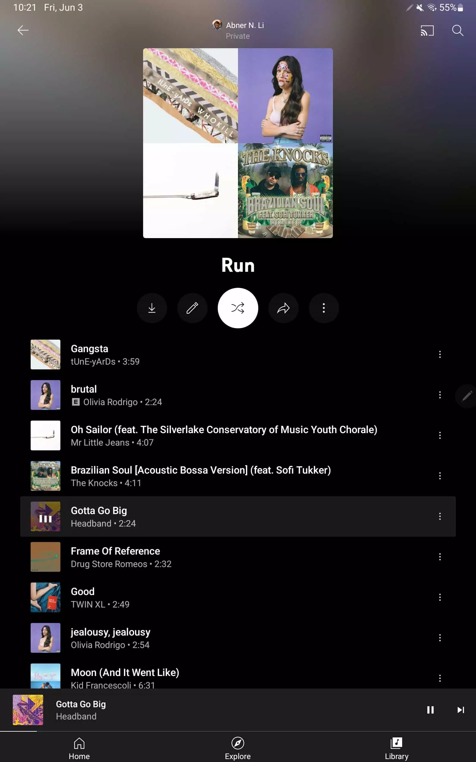 YouTube Music tablet playlist