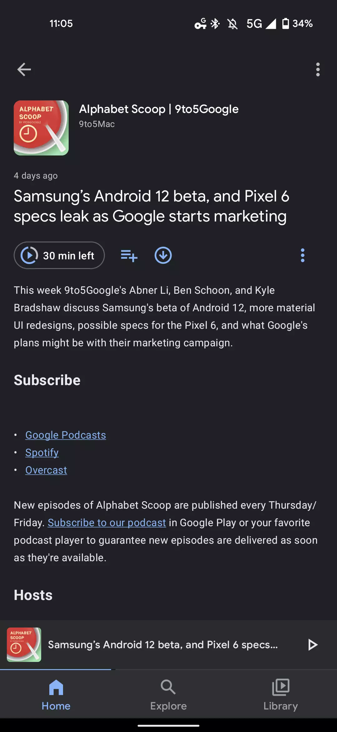 Google Podcasts wuxuu helayaa Material You tweaks, Midabka Firfircoon 11660_4