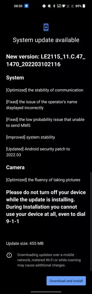 OnePlus 9 Pro cu patch-ul OxygenOS C.47 și actualizare de securitate din martie 2022