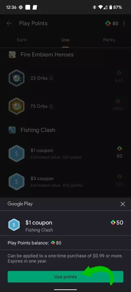 Checkout menggunakan Google Play Points