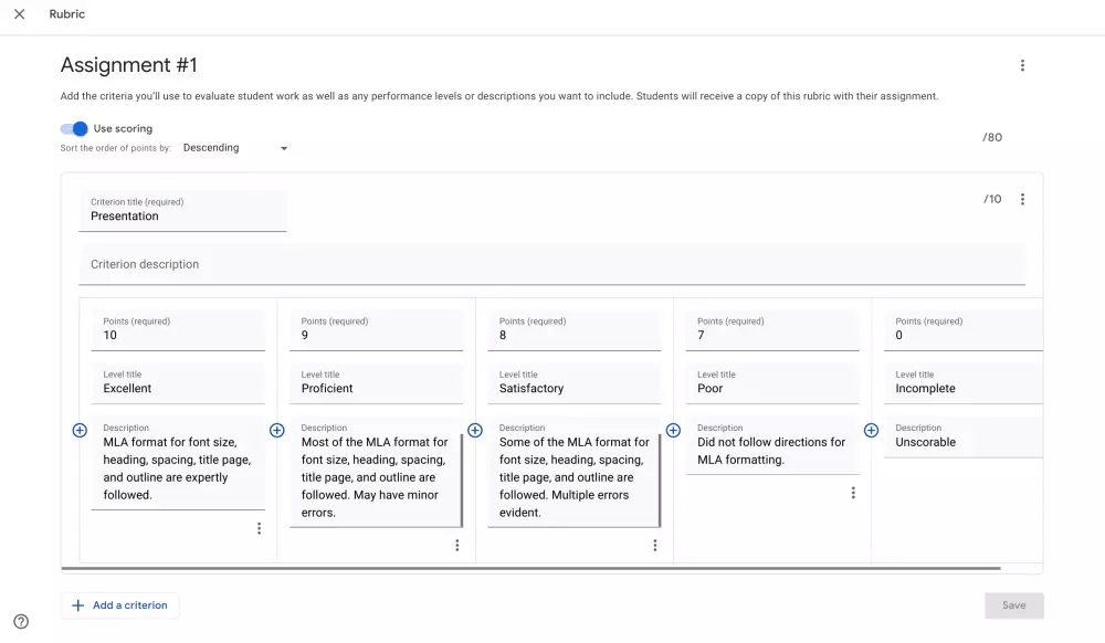 Google Classroom rubrics uye yepakutanga mishumo inobuda mubeta 12995_3