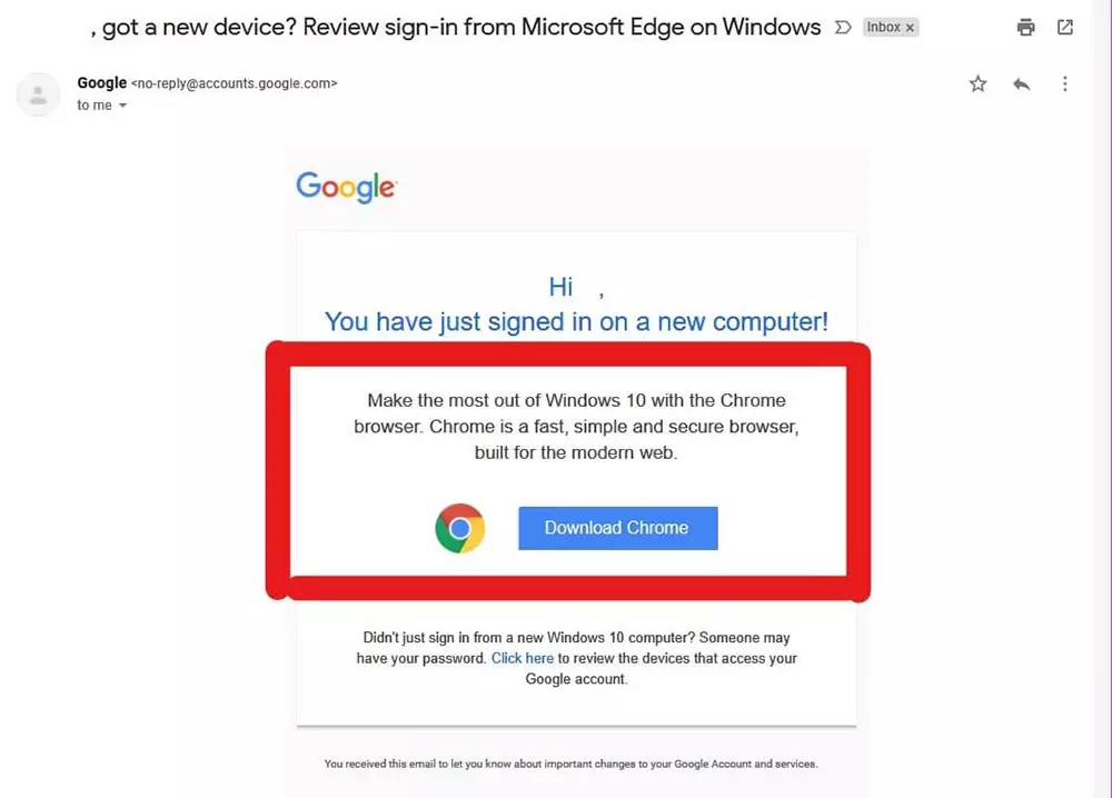 Μήνυμα ειδοποίησης σύνδεσης gmail microsoft edge