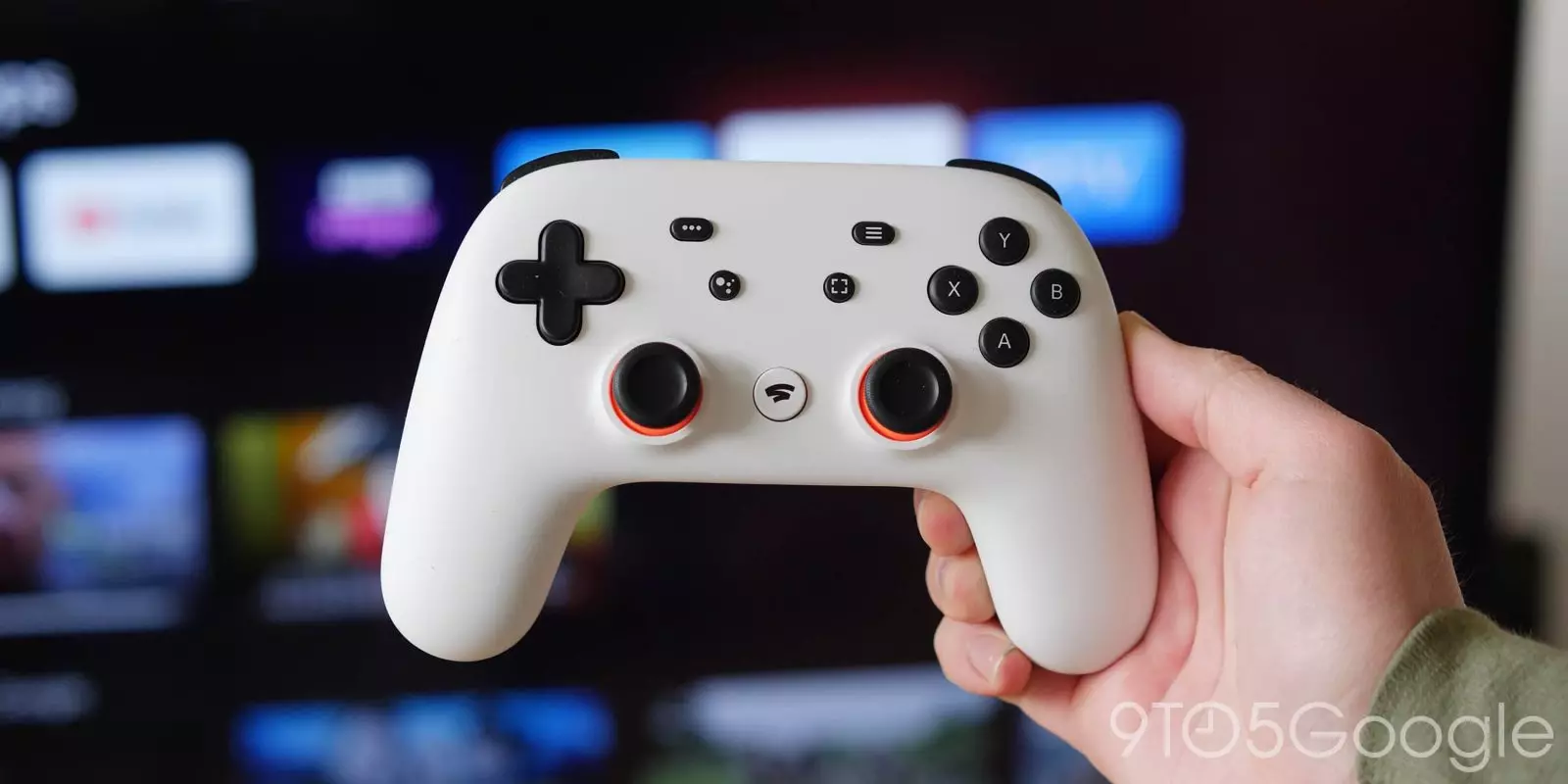 Кантролер Stadia перад Android TV