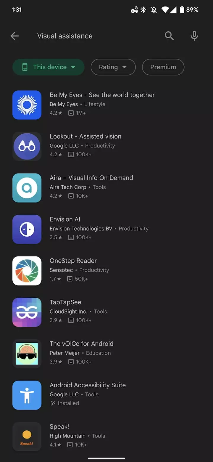 Google Play accessibility apps