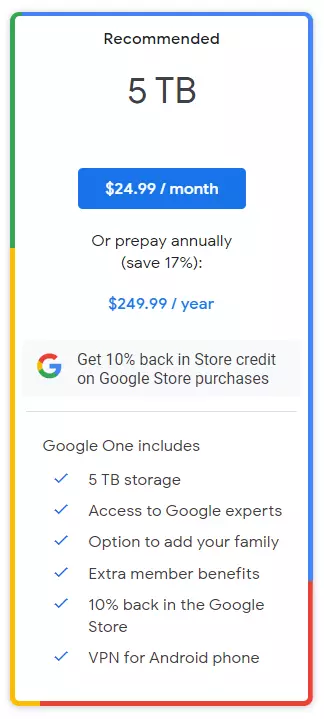 Google அமைதியாக $24.99/மாதம் 5TB சேமிப்பகத் திட்டத்தை அறிமுகப்படுத்துகிறது 15126_2