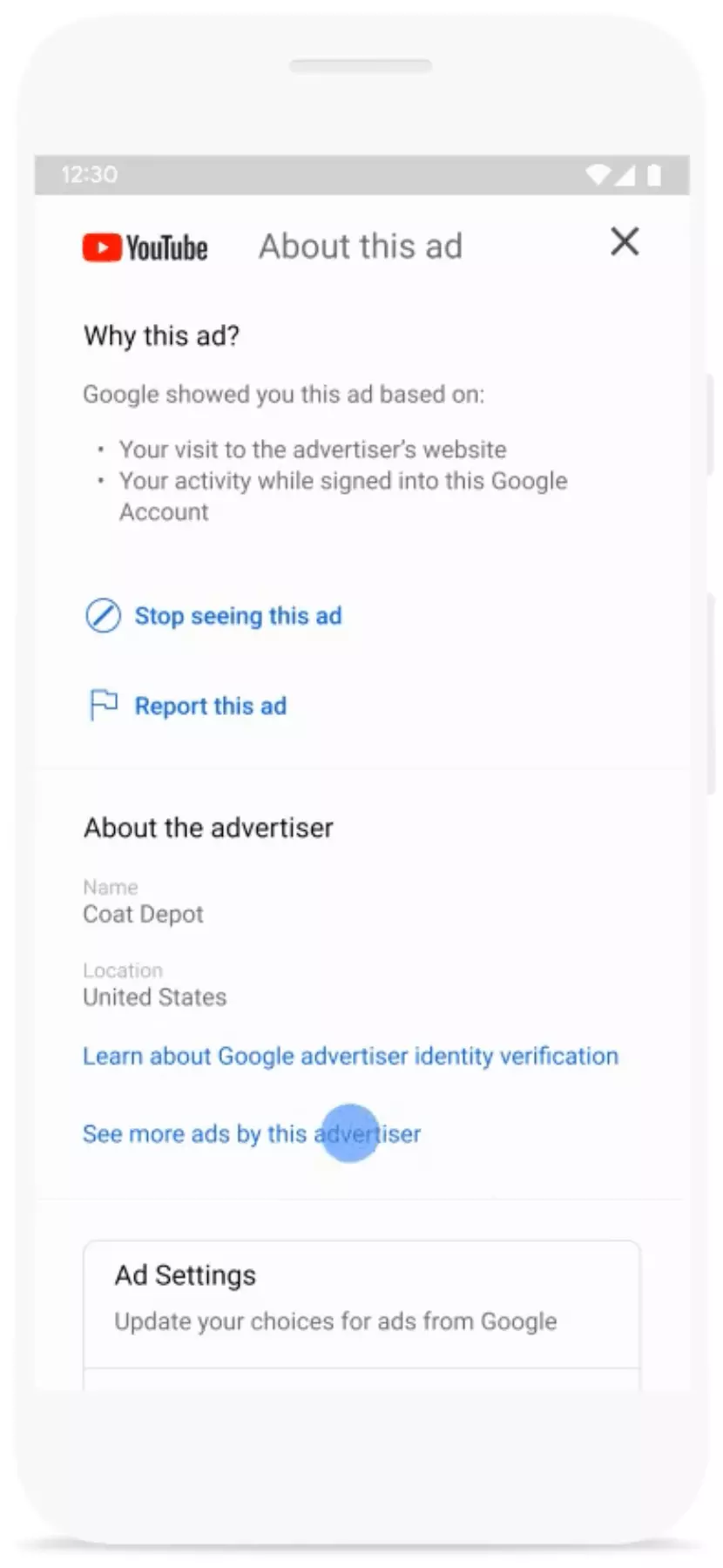 Google tentang riwayat iklan