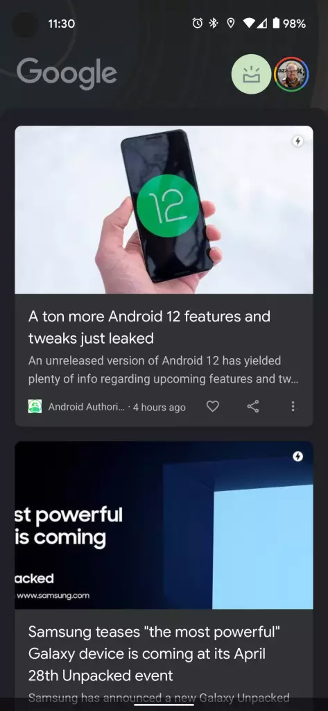 A Google teszteli az újratervezett Discover fejlécet Android 12 rendszeren 15764_3