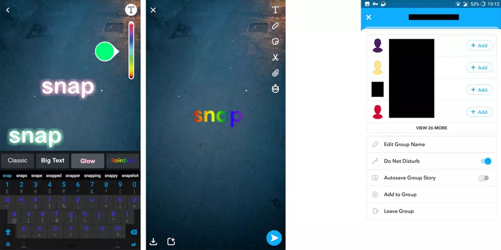 Snapchatek zuhurtziaz jarraitzen du birdiseinua, eta letra-tipo berriak eta Do Not Disturb 16026_1
