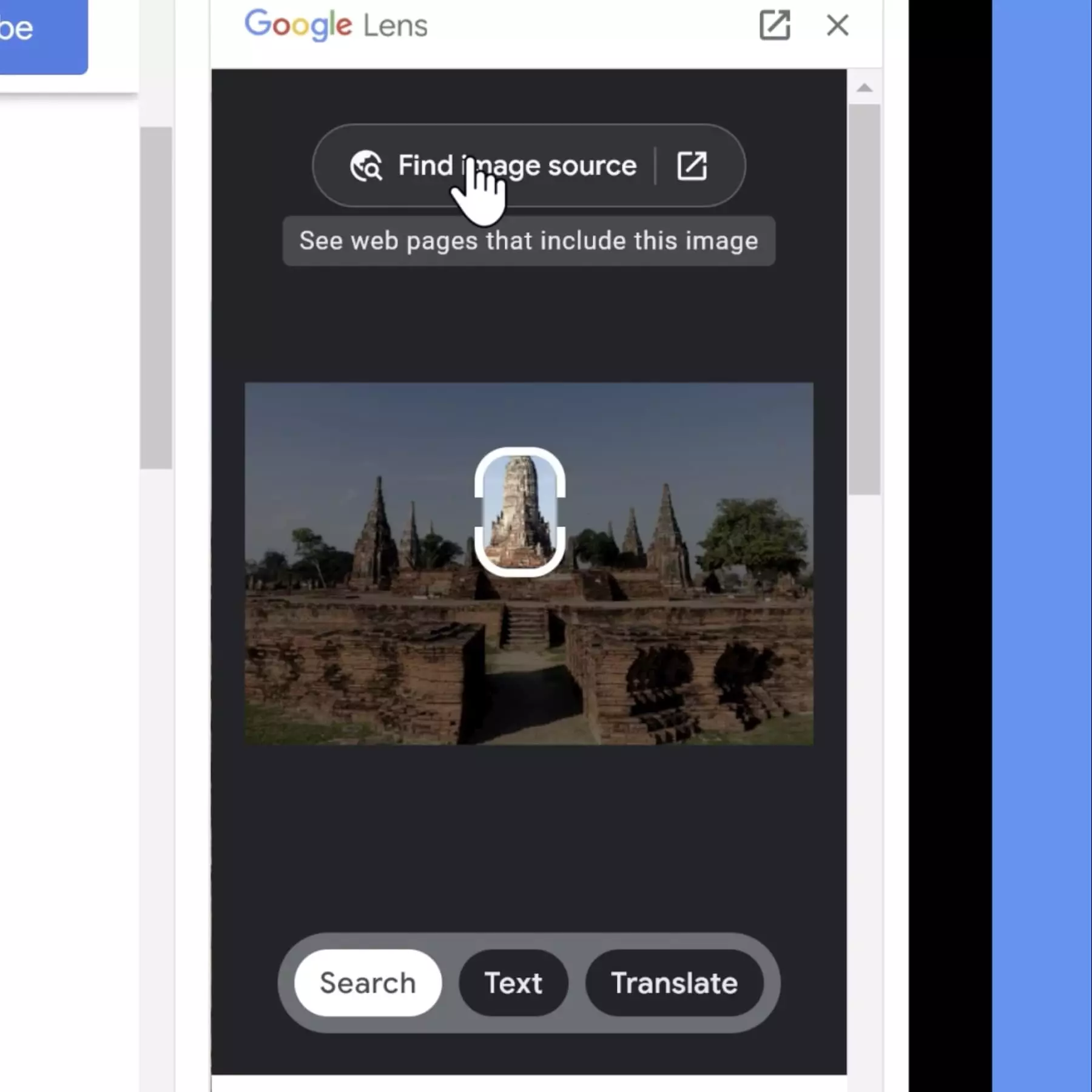 Chrome Google Lens-panel