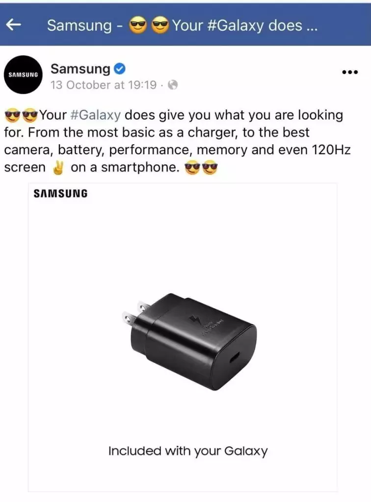 Tinatanggal ng Samsung ang post na nanunuya sa pagtanggal ng charger ng Apple 18573_2