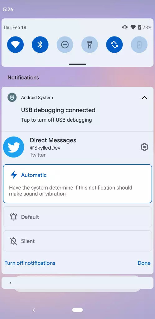 Awtomatikong setting sa alerto sa Android 12 Notification