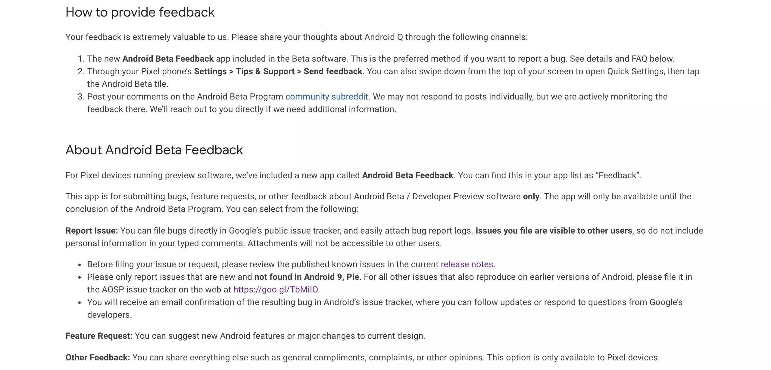 Pulogalamu ya Android Beta Feedback