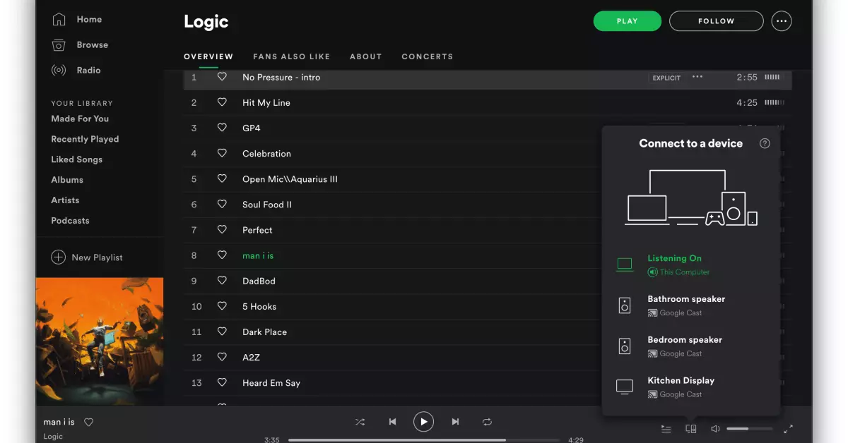 Spotify өстәл кушымтасы Chromecast өчен ярдәм өсти