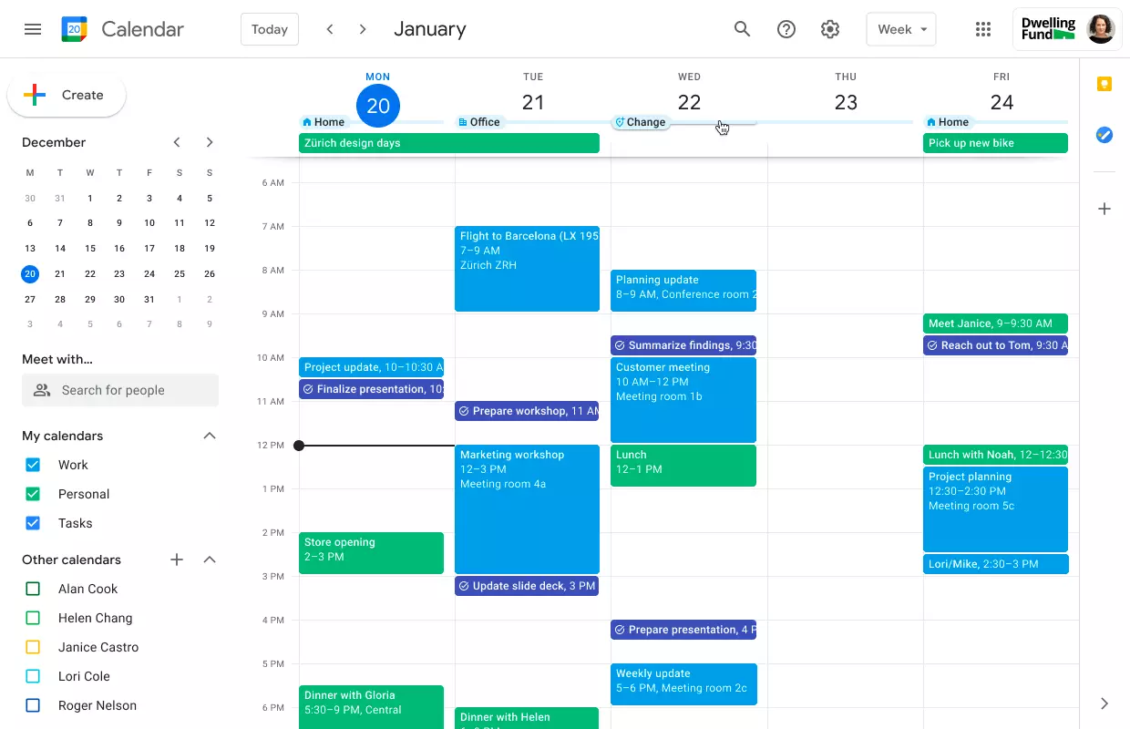 Mga lokasyon nga nagtrabaho sa Google Calendar