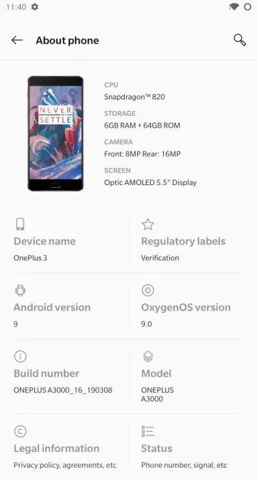 OnePlus 3 Android Pie