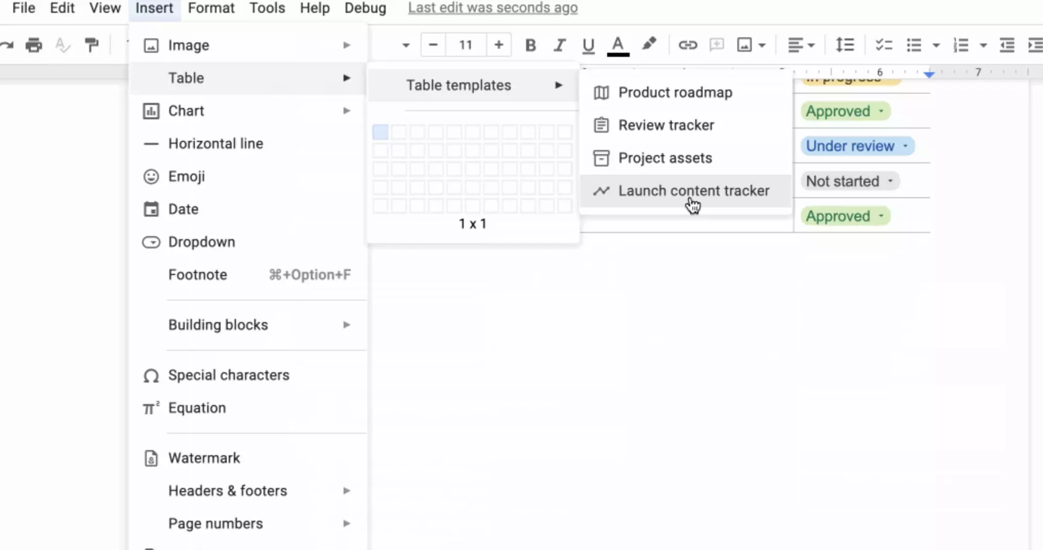 Dropdown Google Docs