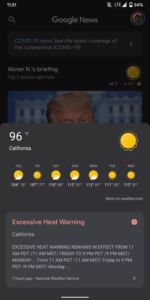 Google News додава предупредувања за временска прогноза во картичката за температура 22735_3