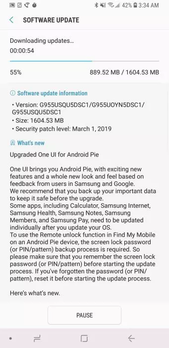 Pie de Android de T-Mobile Galaxy S8