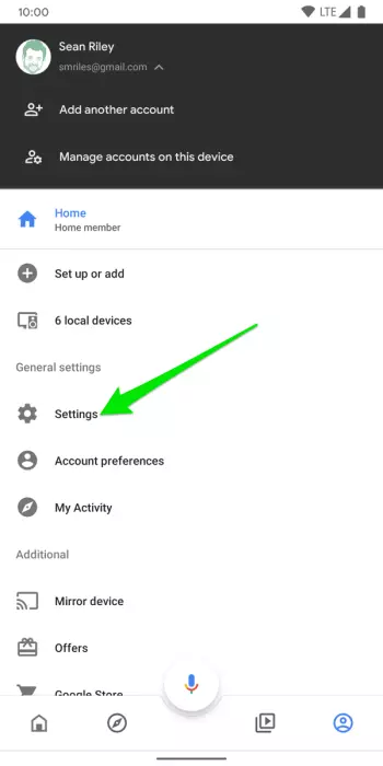 एन्ड्रोइड खाता मेनुमा Google Home एप