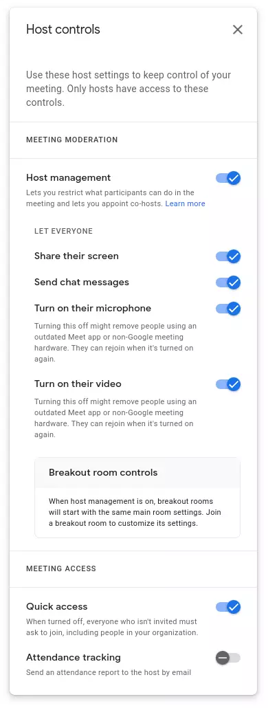 Google Meet host controls