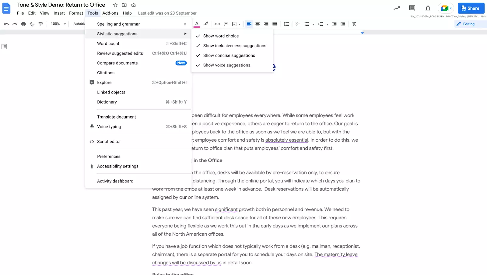 Google Docs führt Stilvorschläge für „violette Unterstreichungen“ ein 2325_1