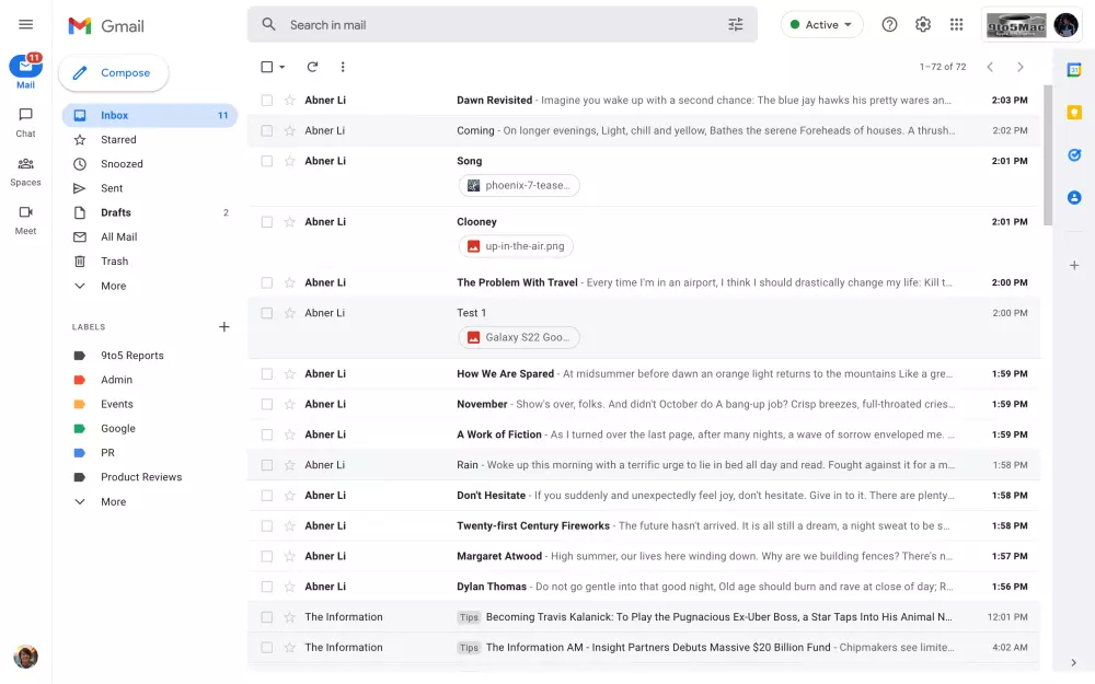 nueva vista de Gmail