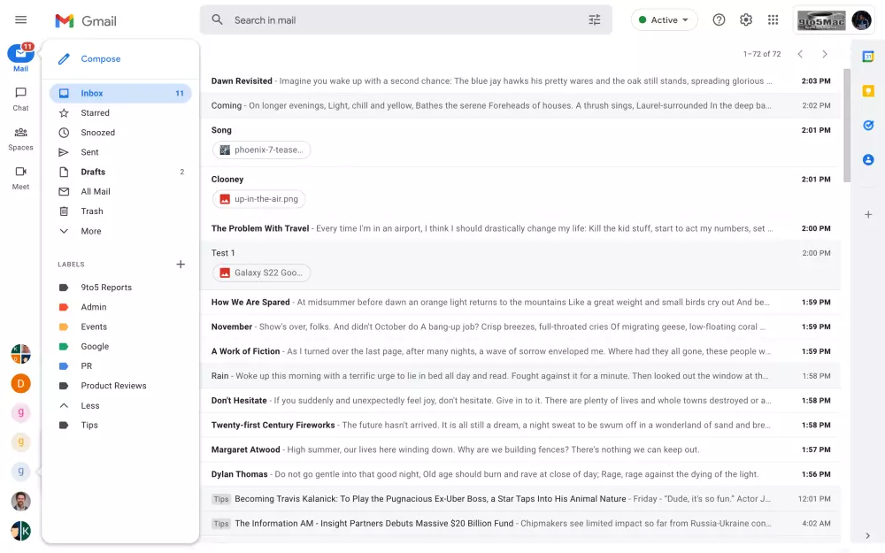 nova vista de Gmail