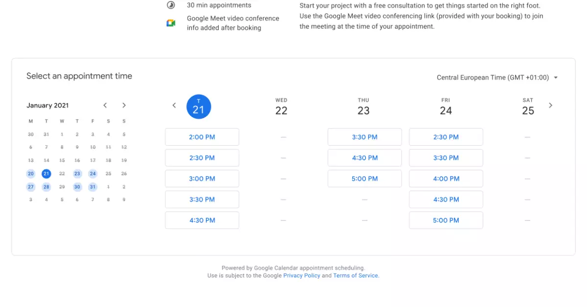 Ny pejy famandrihana Google Calendar dia miitatra mankany amin'ny Workspace bebe kokoa