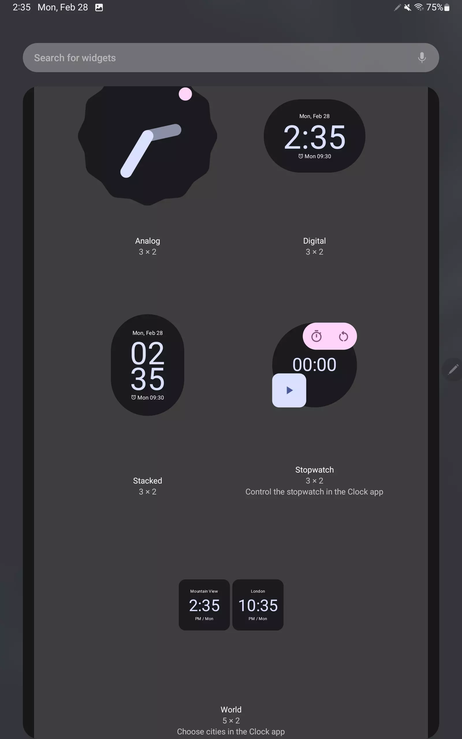 Material Oe widgets