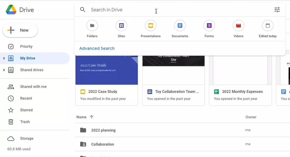 ชิปค้นหาของ Google Drive