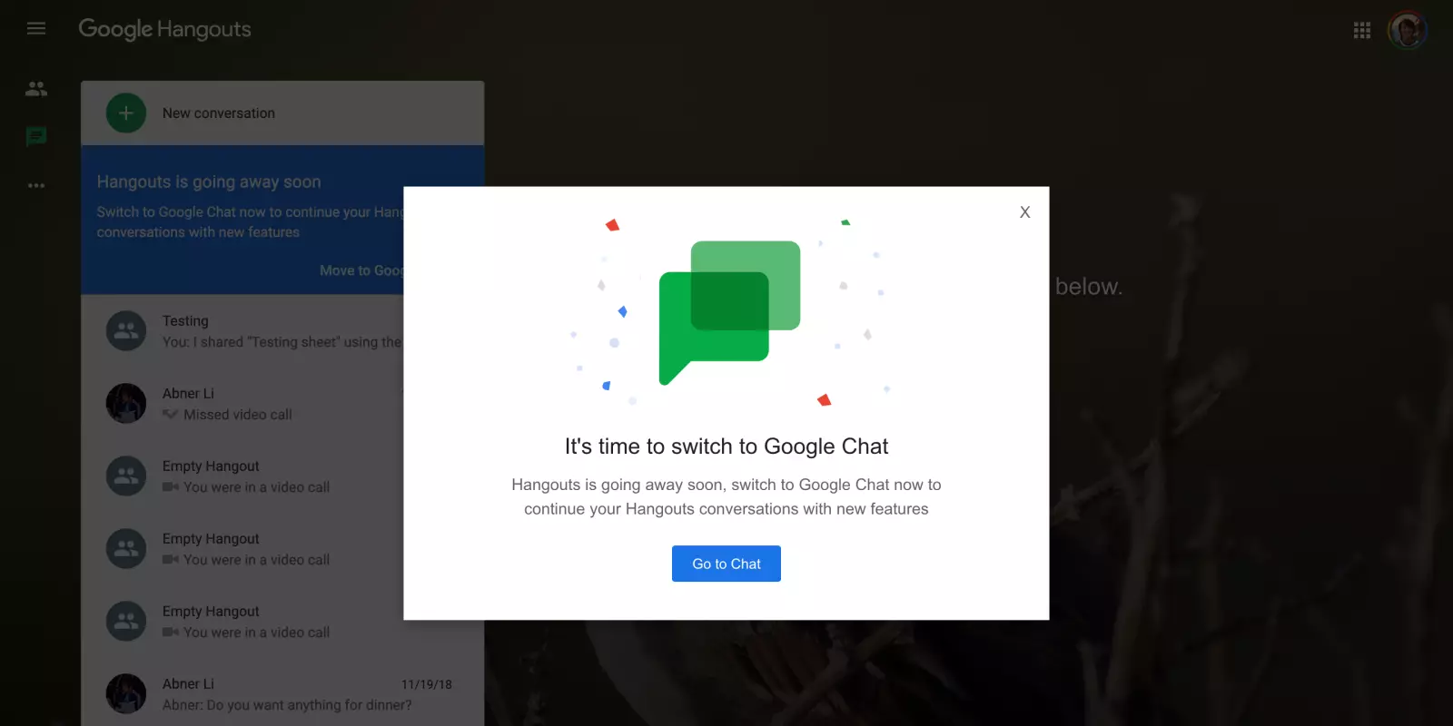 Hangouts סיינינג אויס