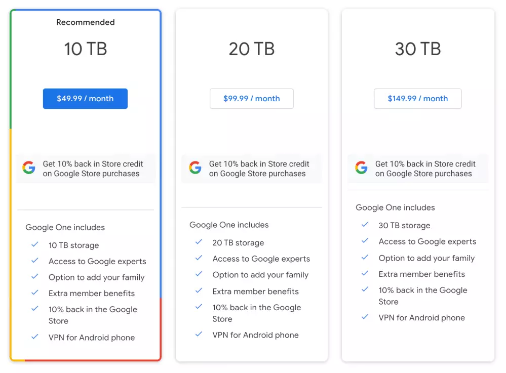 Google One ၏ 10၊ 20၊ နှင့် 30TB အစီအစဥ်များသည် 50% စျေးနှုန်းဖြတ်တောက်ခံရသည်။ 24205_2