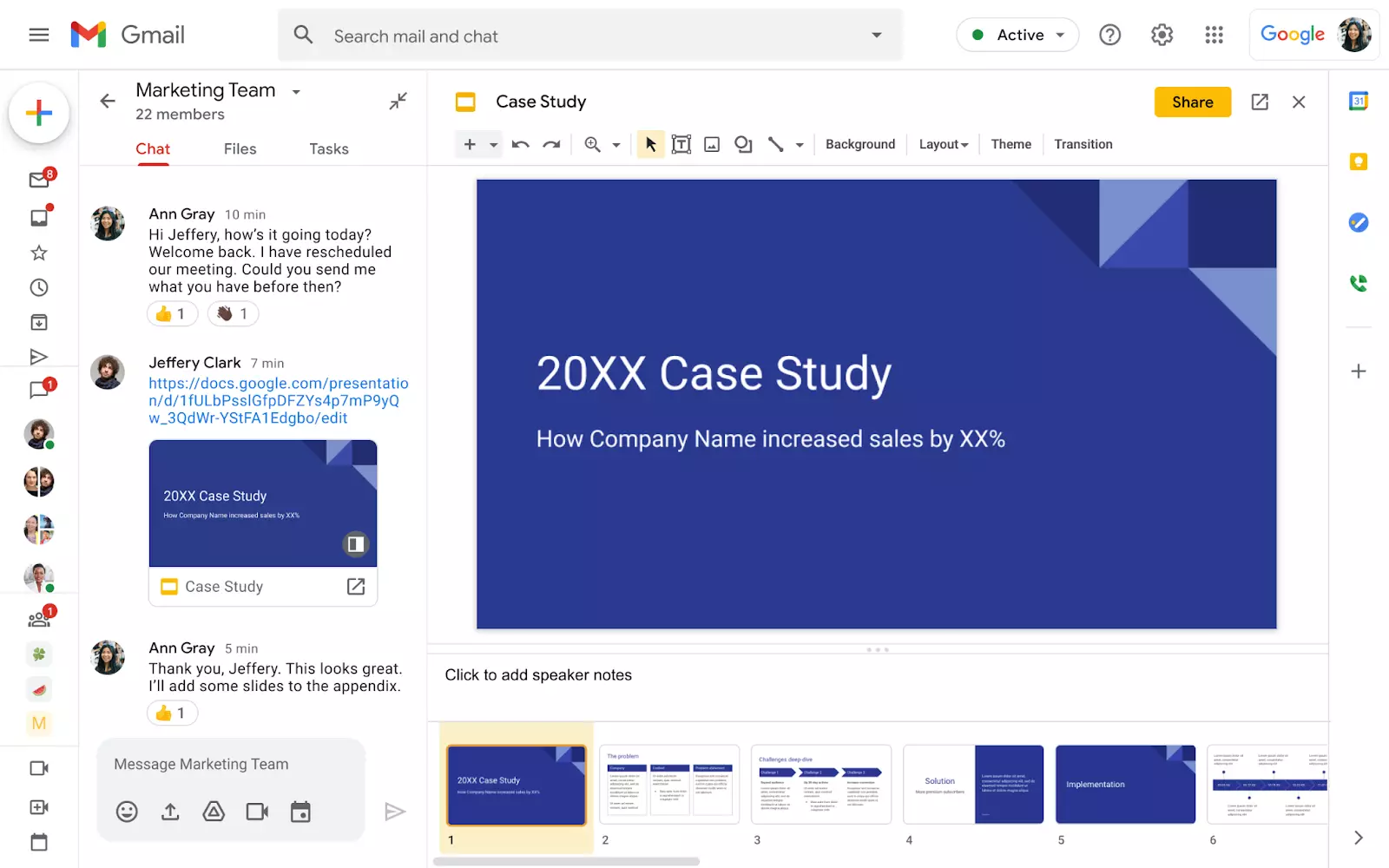 Chat Google Slides sur Gmail