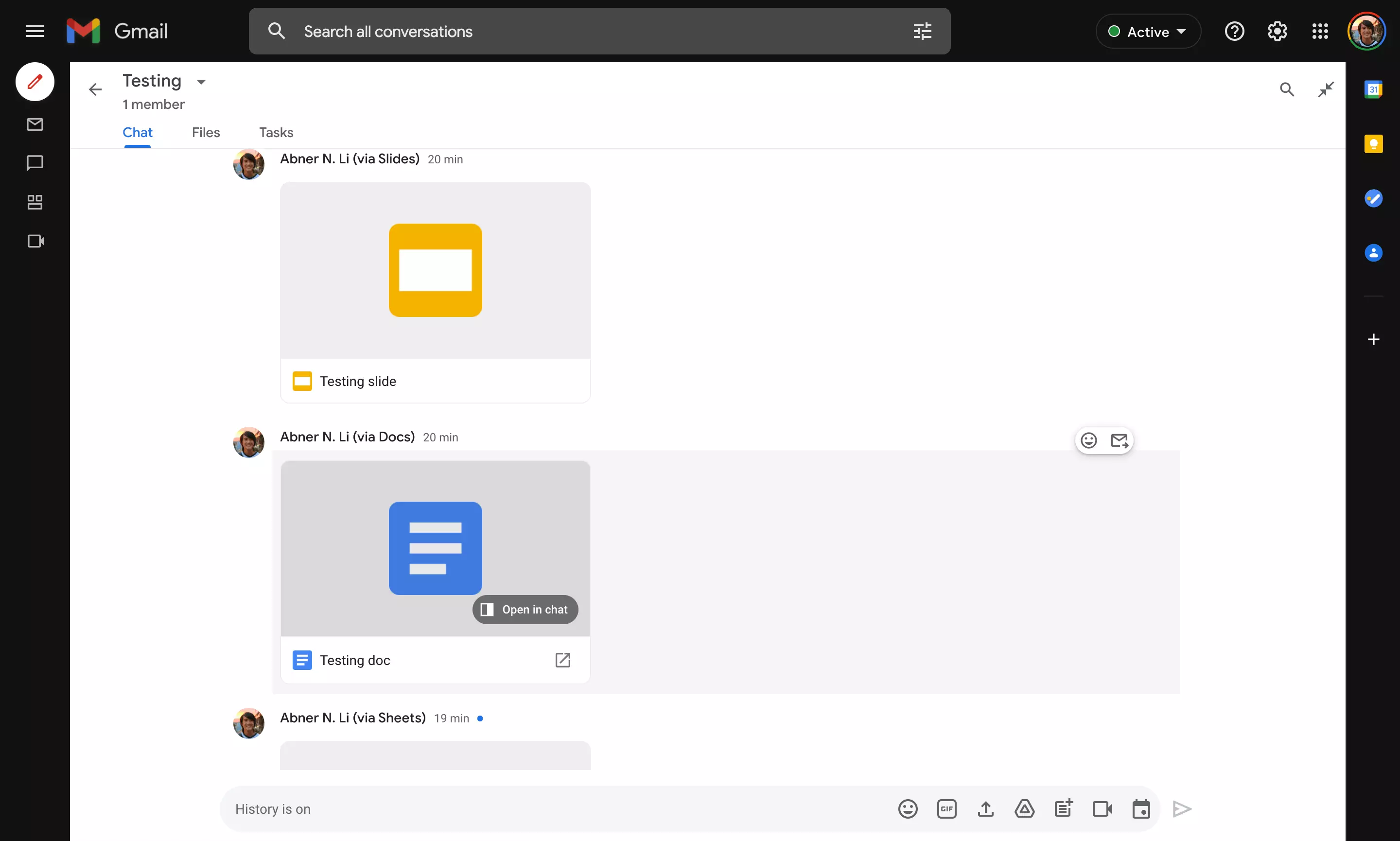 Gmail Google Slides Chat