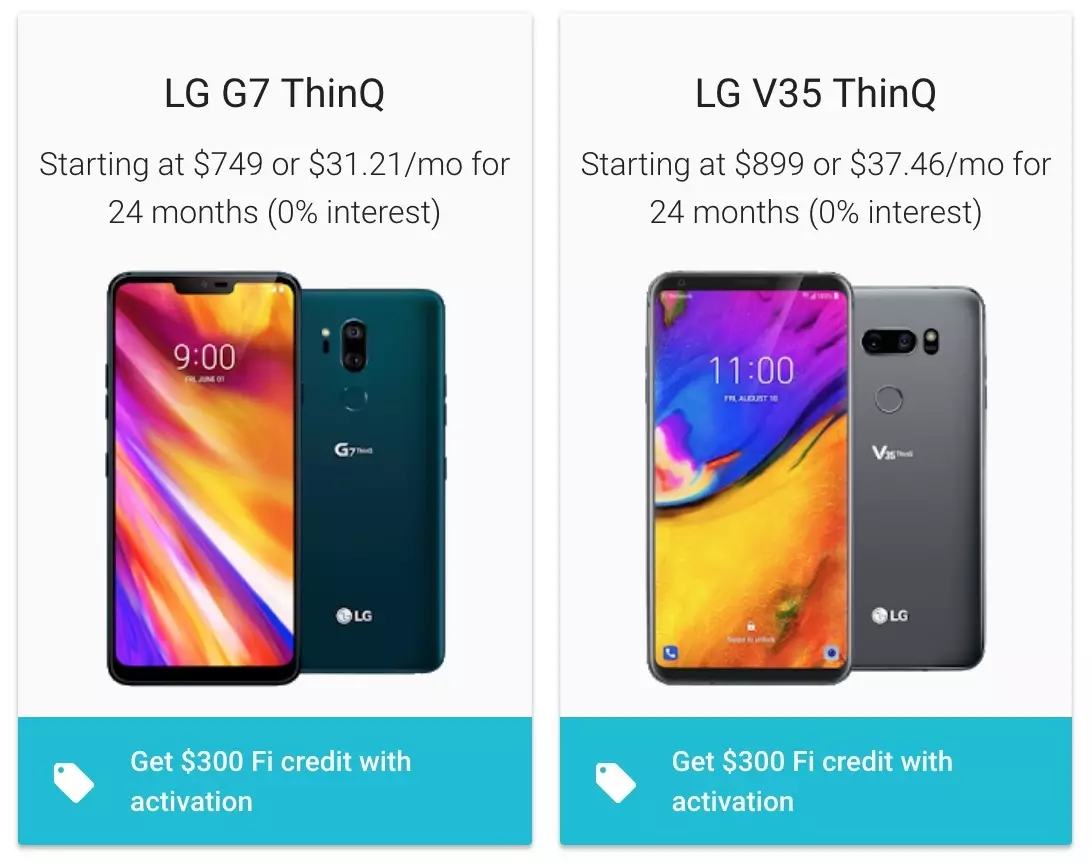 Google $749 LG G7 ਜਾਂ $899 V35 ਦੀ ਖਰੀਦ ਨਾਲ $300 Project Fi ਕ੍ਰੈਡਿਟ ਦੀ ਪੇਸ਼ਕਸ਼ ਕਰ ਰਿਹਾ ਹੈ 24930_2