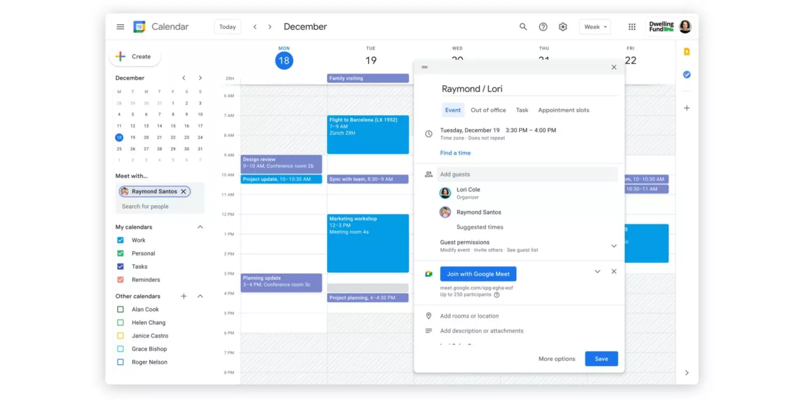 Kovrilo de Google Calendar