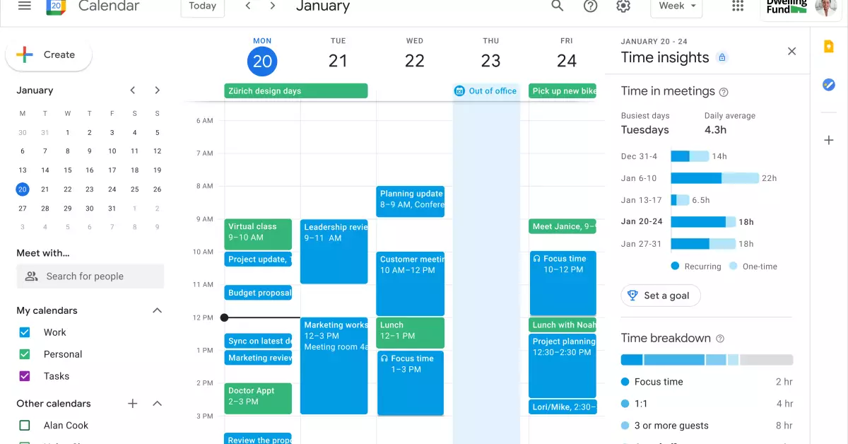 Google Calendar avaldab Time Insightsi koosolekustatistikat