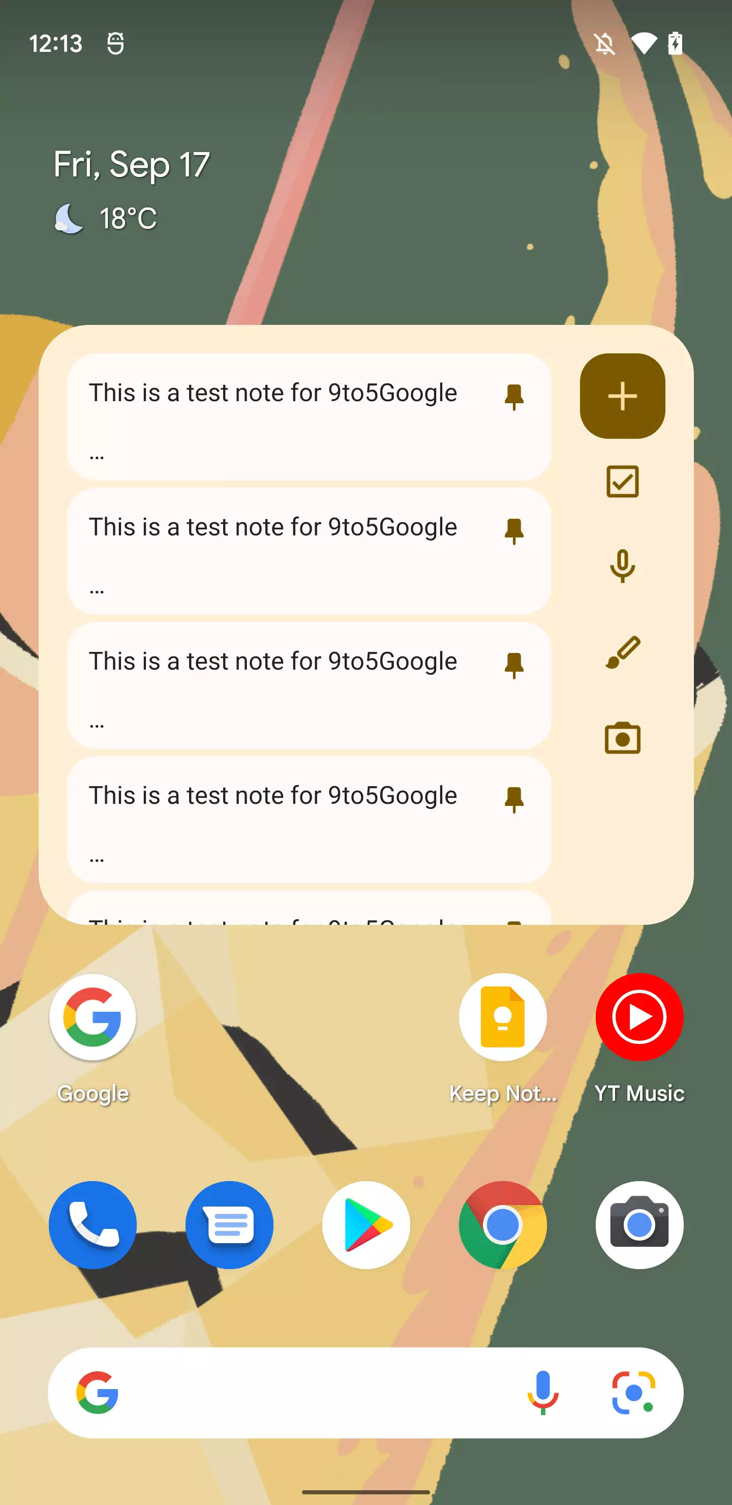 Tiện ích Google Keep Material You