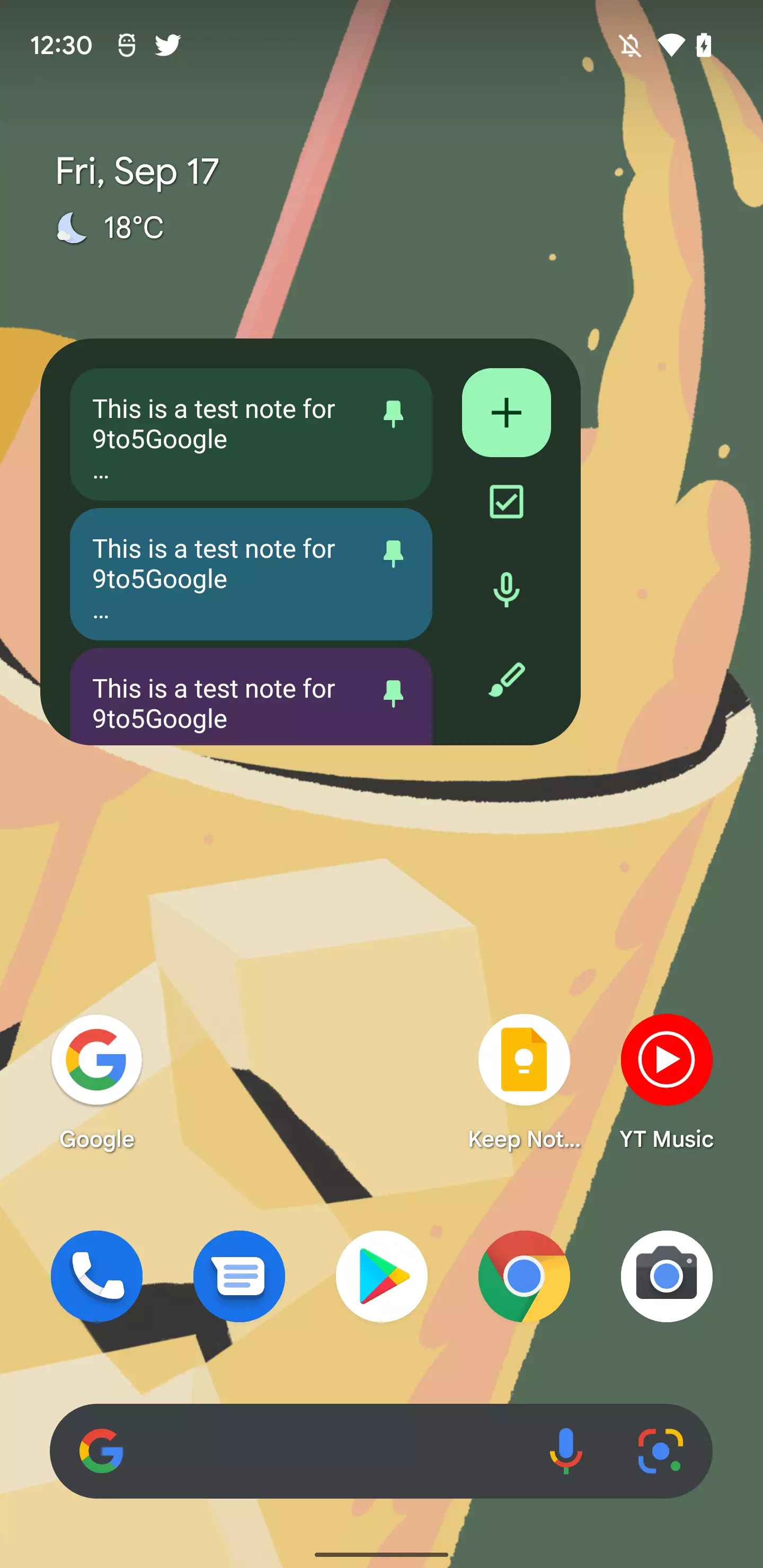 Widget di Google Keep Material You