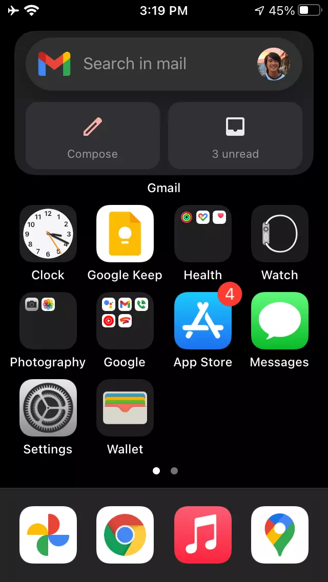 iOS Gmail öý ekrany widjetini, Chrome köp penjiresini goşýar 2540_2