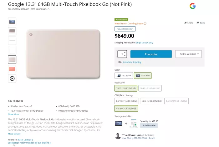 Core M3 Not Pink Pixelbook Go выходзіць на папярэдні заказ 25756_2