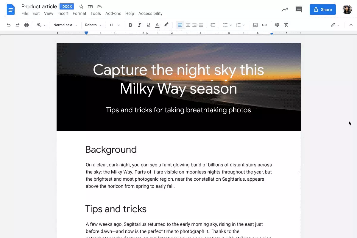 Google Docs na-enweta menu zuru ụwa ọnụ @ maka ntinye ọdịnaya 2622_3