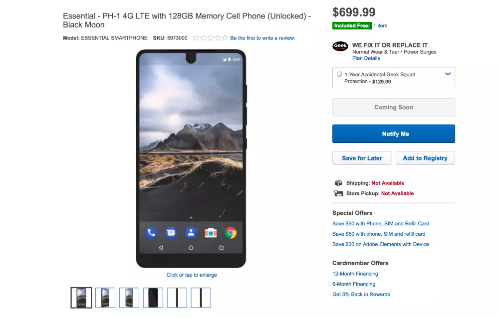 I-Essential Phone ngoku idweliswe kwi-Best Buy; Inguqulelo yeSprint ixabisa i-750 yeedola 26256_2