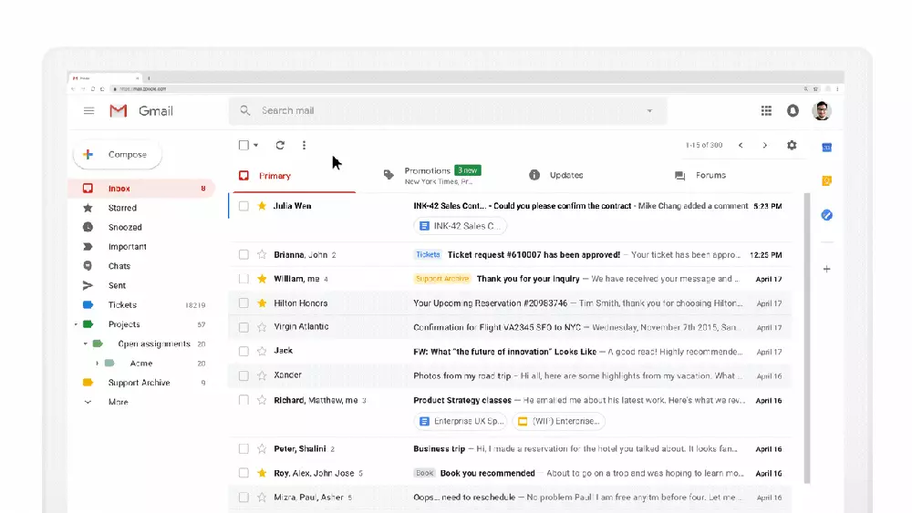 Dynamický e-mail Gmail AMP Docs