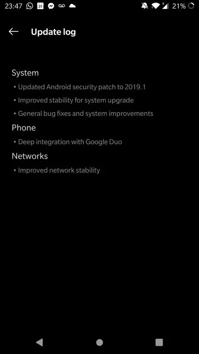 OxygenOS 9.0.4 ცვლილებების ჟურნალი