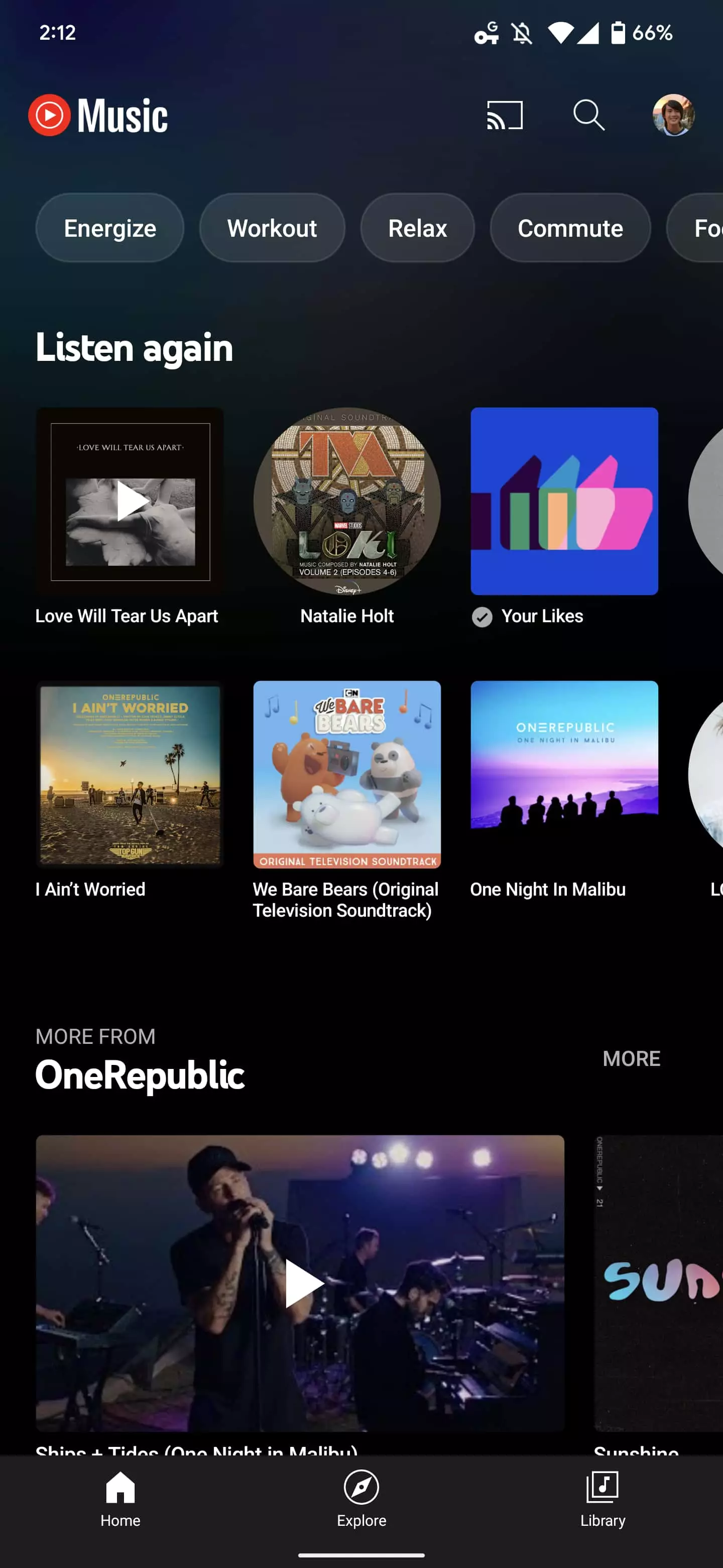 YouTube Music carousels