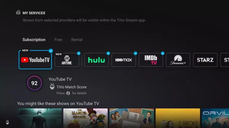 YouTube 電視 TiVo 流