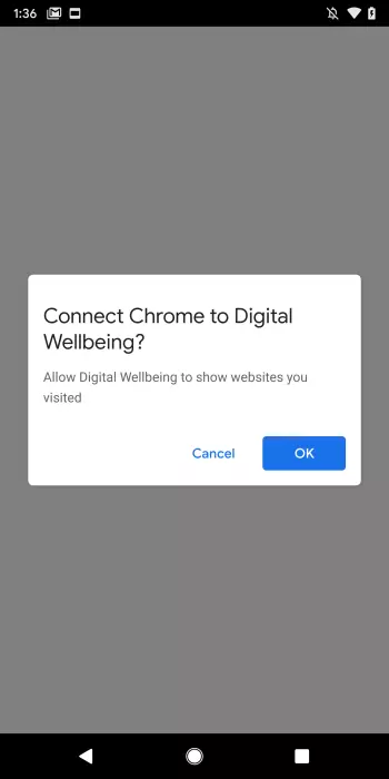 Android Q Chrome Dijital Denge İletişim Kutusu